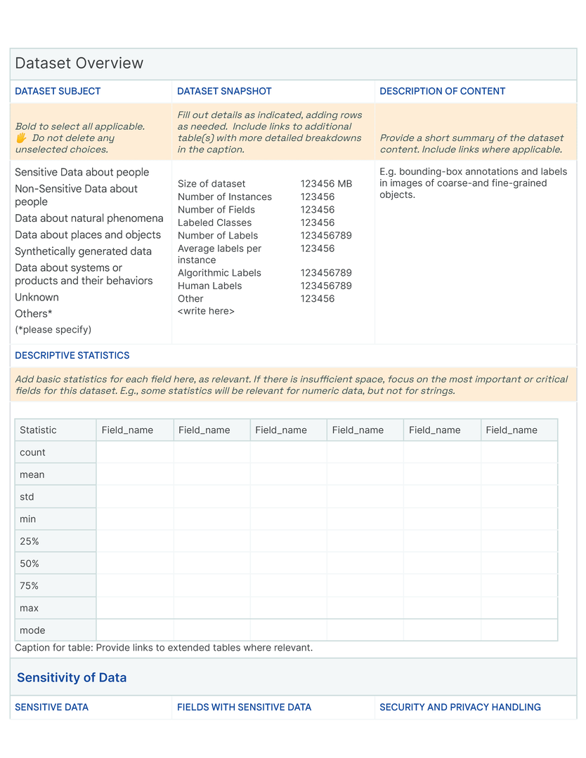 Data Cards: Purposeful and Transparent Dataset Documentation for Responsible AI - AI Models